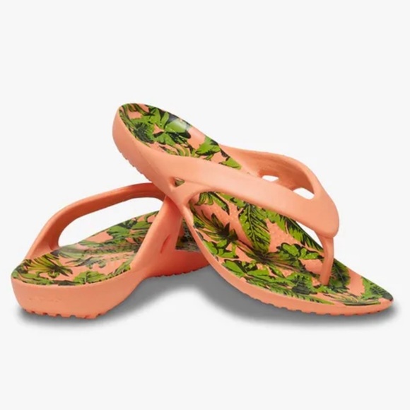 CROCS | Shoes | Crocs Womens Flip Clog Palm Print Papaya Size 8 | Poshmark